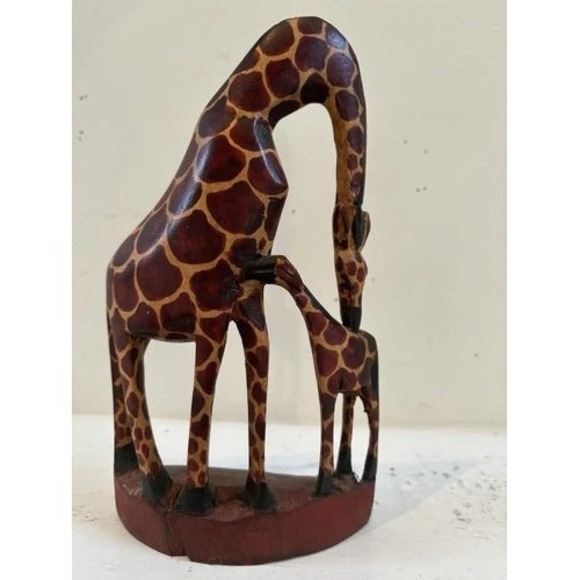 Other | Hand Carved Wooden Mother Baby Giraffe Statue Kenya African Art ...